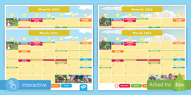 FREE! - Calendr Digwyddiadau Mis Mawrth/March Events Calendar 2022