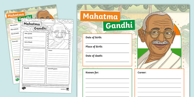 Mahatma Gandhi Fact File Template (teacher made) - Twinkl