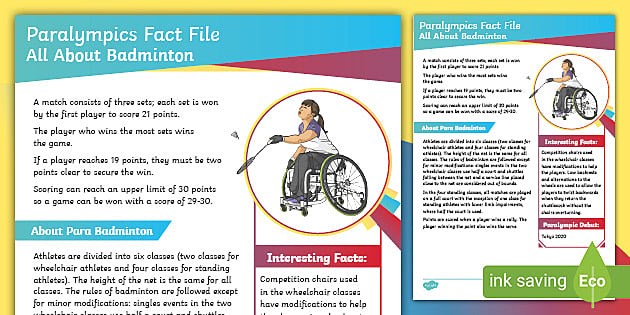 Paralympics All About Badminton Fact File (teacher made)