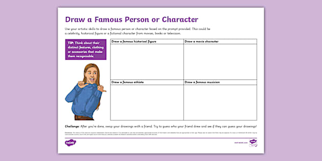 Draw a Famous Person or Character Worksheet (teacher made)