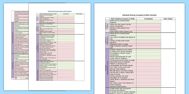 Developing Early Writing Individual Checklist EYFS - Twinkl
