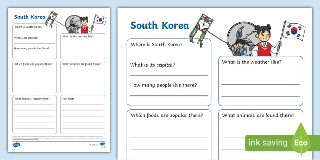 South Korea Fact File Template, South Korea, Asia - Twinkl