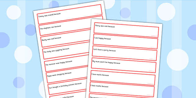 Sentence Starters With Because Complete The Sentence Activity