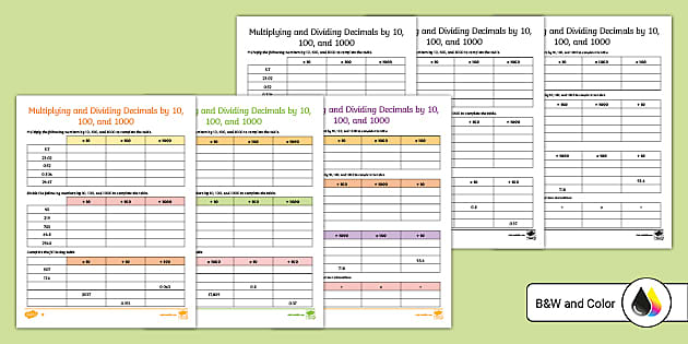 Multiplying And Dividing Decimals By 10 100 And 1000 Activity