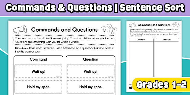 Commands and Questions Sentence Cut and Paste Sort