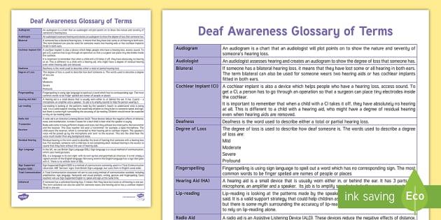 Deaf Awareness Glossary of Terms (teacher made) - Twinkl
