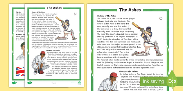 The Ashes Fact File (teacher made)