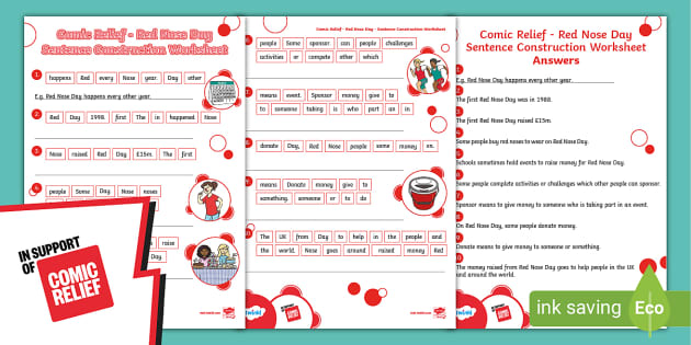 FREE! - Comic Relief - Red Nose Day -Sentence Construction Worksheet