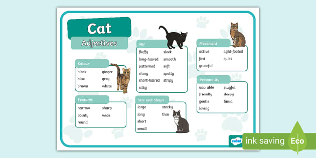 Cat Adjectives Word Mat - KS1 (teacher made) - Twinkl