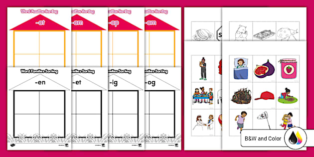 Kindergarten Word Families Sorting Activity Mats - Twinkl