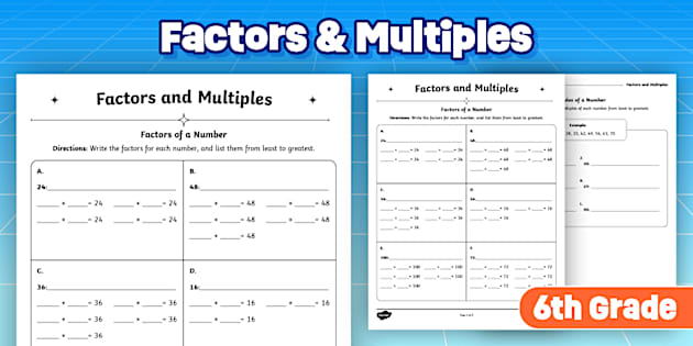 Sixth Grade Math Factors and Multiples Practice Worksheet