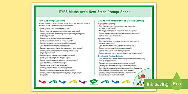 EYFS Maths Area Reception FS2 Next Steps Prompt Poster
