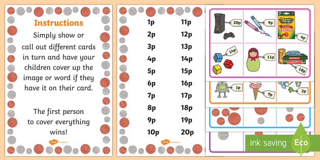 FREE! - Toy Shop Money Game - Toy Shop Bingo