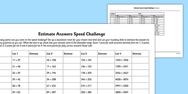 KS2 Estimate Answers Speed Challenge (teacher made) - Twinkl