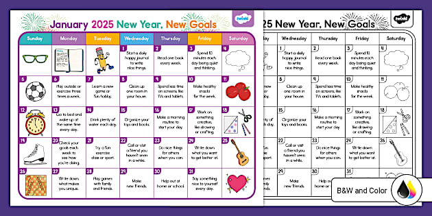 FREE! - January 2025 New Year, New Goals Calendar - Twinkl