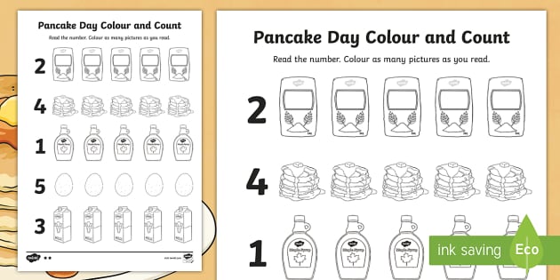 Pancake Day Themed Count and Colour Sheet | Maths Activities