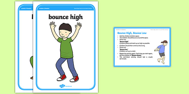 Foundation PE (Reception) Bounce High, Bounce Low Cool-Down Activity Card