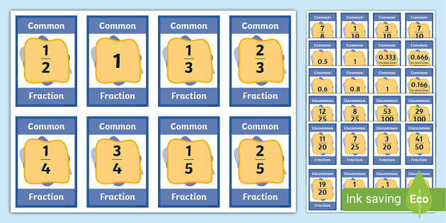 Common/Uncommon Fraction, Decimal & Percent Cards (Stage 8/Phase 3)