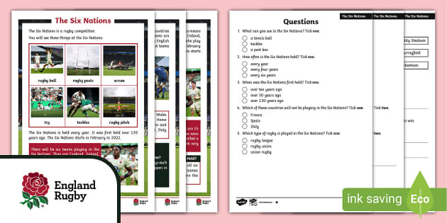 FREE! - England Rugby: Six Nations Reading Comprehension Ages 5-7
