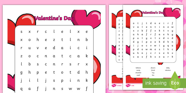 Valentine's Day Differentiated Heart Word Search - Twinkl