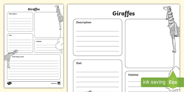 Giraffe Template Fact File,giraffe,giraffes (teacher made)