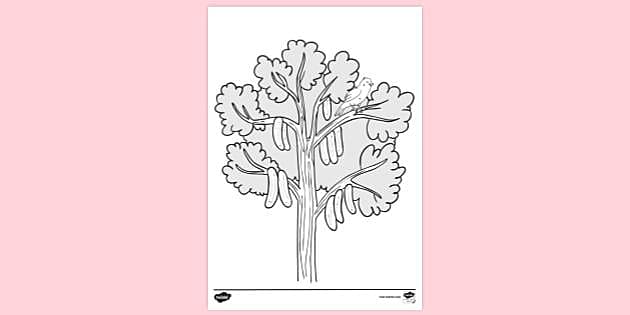 Green Bird On A Cucumber Tree Colouring Sheet (Teacher-Made)