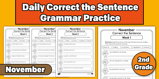 Second Grade November Daily Correct the Sentence Grammar