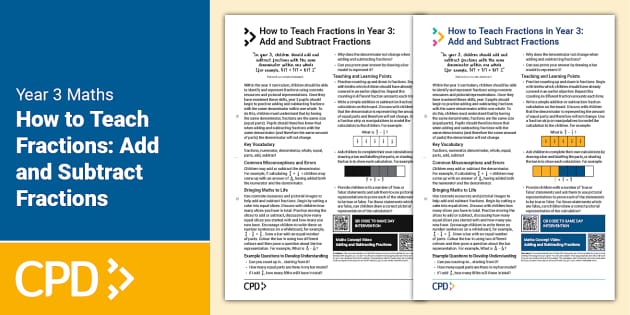 Year 3 Fractions: Add and Subtract Fractions Video CPD