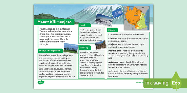 Mount Kilimanjaro Fact File - Twinkl - KS2 - Twinkl
