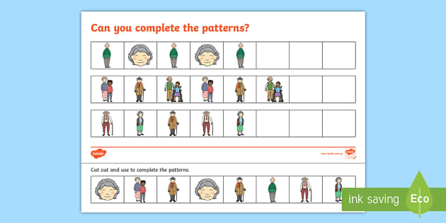 Grandparents Day Complete the Pattern Worksheet / Worksheet