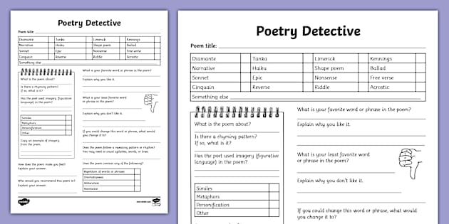 Poetry Analysis Worksheet for 6th-8th Grade (Lehrer gemacht)