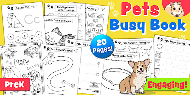 Pets Toddler Busy Book | Draw, Trace, Color, & Count