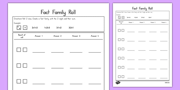 Fact Family Worksheet | Dice Game (teacher made) - Twinkl