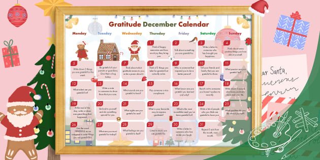 Gratitude December Calendar Christmas-Themed Poster - Twinkl