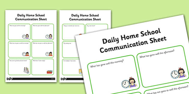 Daily Home School Communication Sheet Primary - Home, School