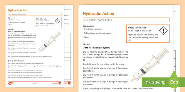 Hydraulic Movement Investigation Instruction Sheet Print-Out