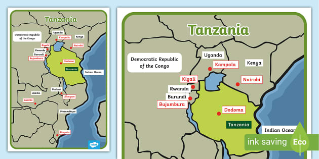 Tanzania Map (teacher made) - Twinkl