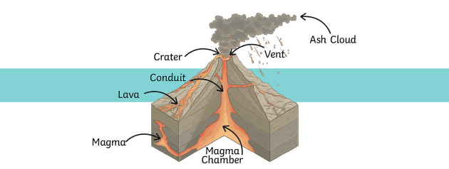 Different Parts Of A Volcano Twinkl Homework Help Twinkl