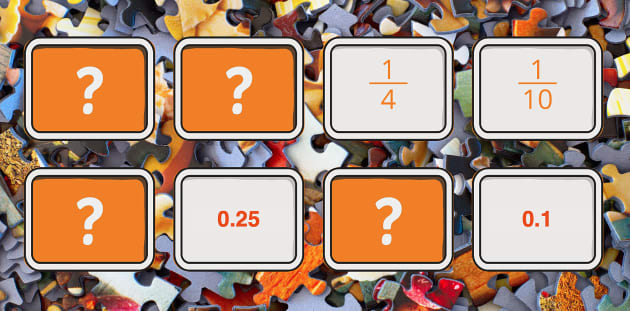 👉 KS3 Interactive Fractions Decimals and Percentages Pairs Game