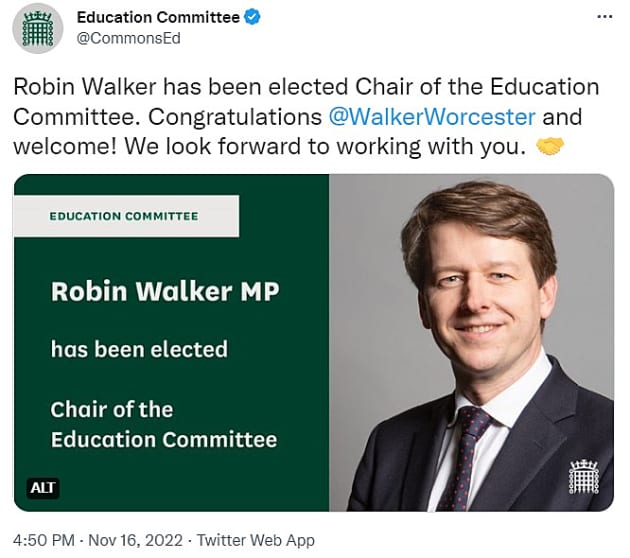 Robin Walker elected as new chair of the Education Select Committee ...