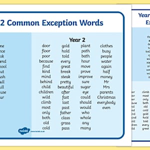 Year 1 and 2 Common Exception Words | Word Mat