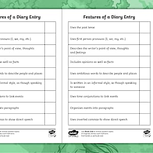 Features of a Diary writing KS2 - Entry Checklist