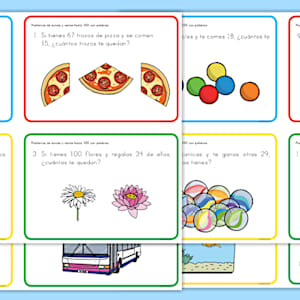 Tarjetas de desafío: Problemas de sumas y restas - Matemáticas- Guía de