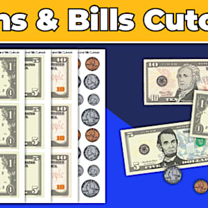 Cash and Coins Dramatic Play Cutouts