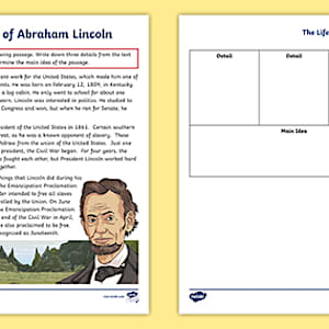 Abraham Lincoln Main Idea Activity | Resources | Twinkl