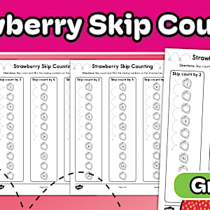 Strawberry Skip Counting Worksheets for 1st-2nd Grade