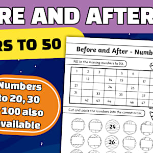Before and After - Numbers to 50 | Counting to 50 Worksheet