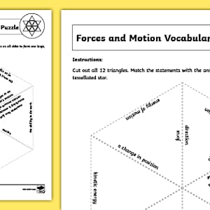 Forces and Motion Vocabulary Puzzle for 3rd-5th Grade