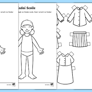 Getting Dressed for School Gaeilge Cut and Paste Worksheet - Gaeilge