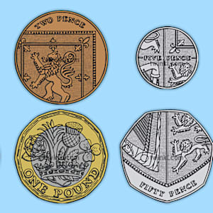 A4 British (UK) Coin Cut-Outs
